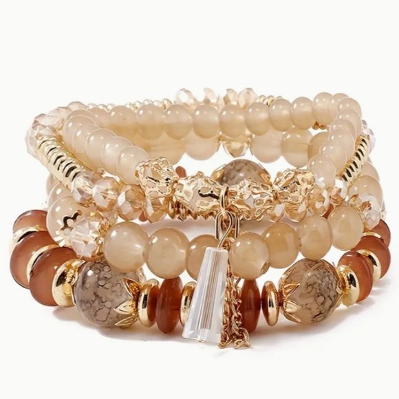 Jewelry | Bracelets Bundle Of 4 Stackable Bracelets In Beige Brown And ...